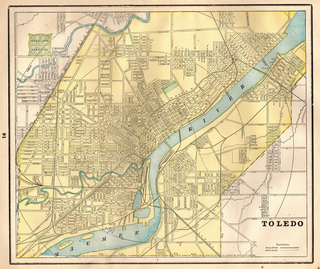 1894 Antique TOLEDO Street Map Of Toledo Ohio City Map George Cram ...