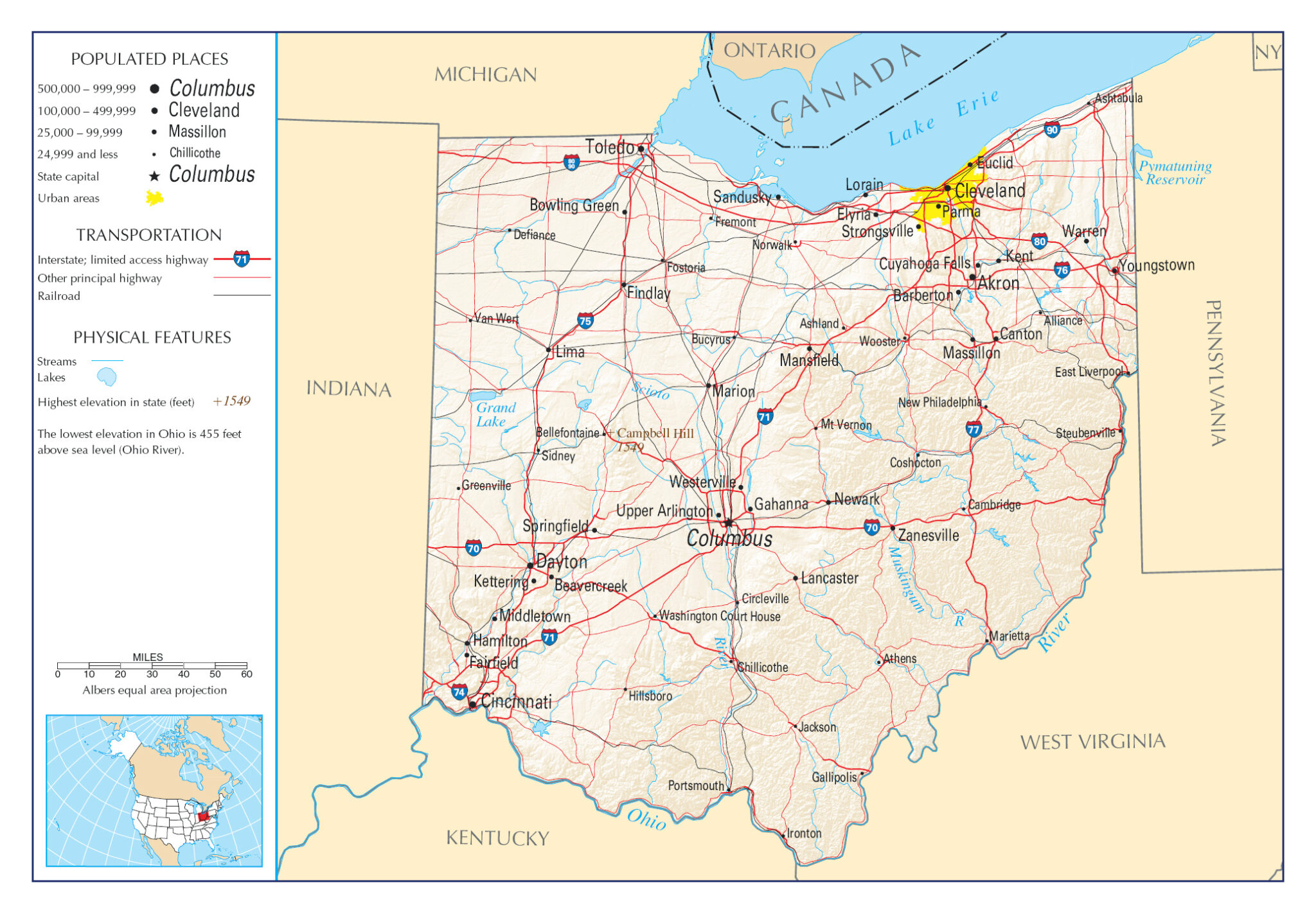 Large Detailed Map Of Ohio State Ohio State Large Detailed Map | Maps ...