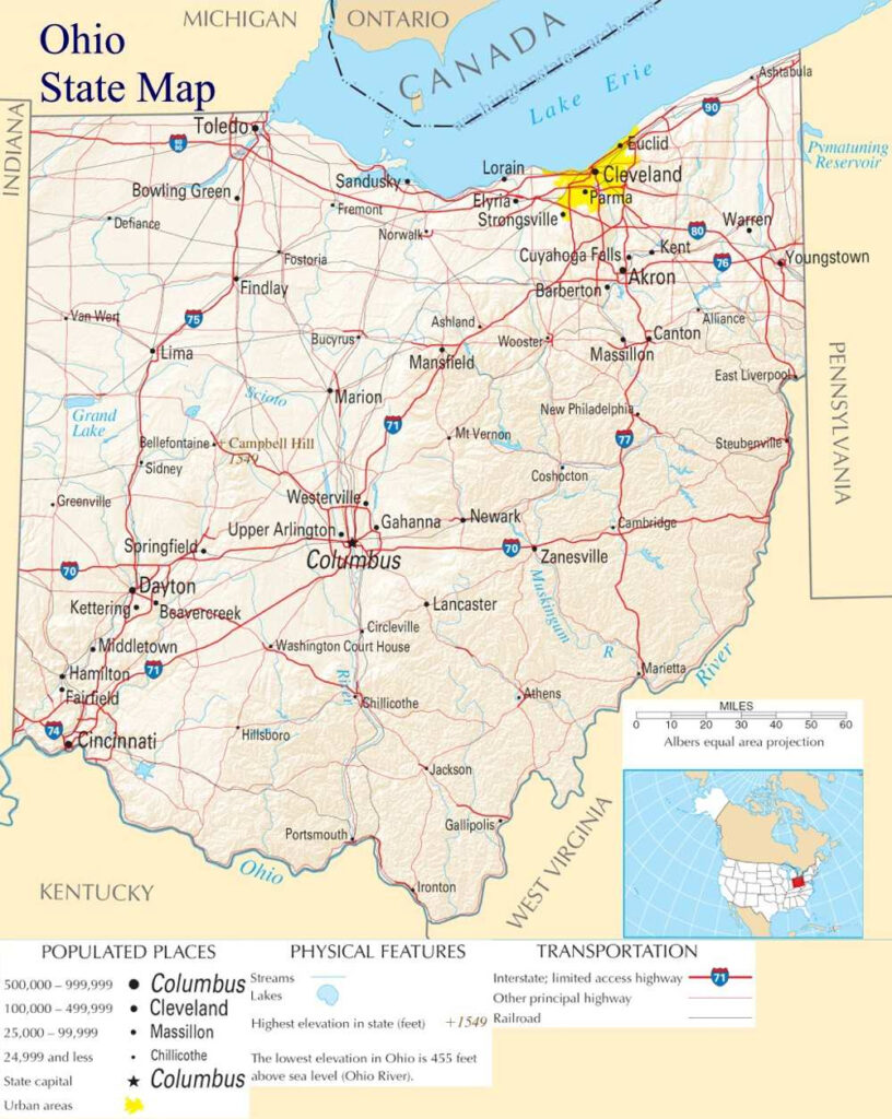 Ohio State Map A Large Detailed Map Of Ohio State USA | Maps Of Ohio