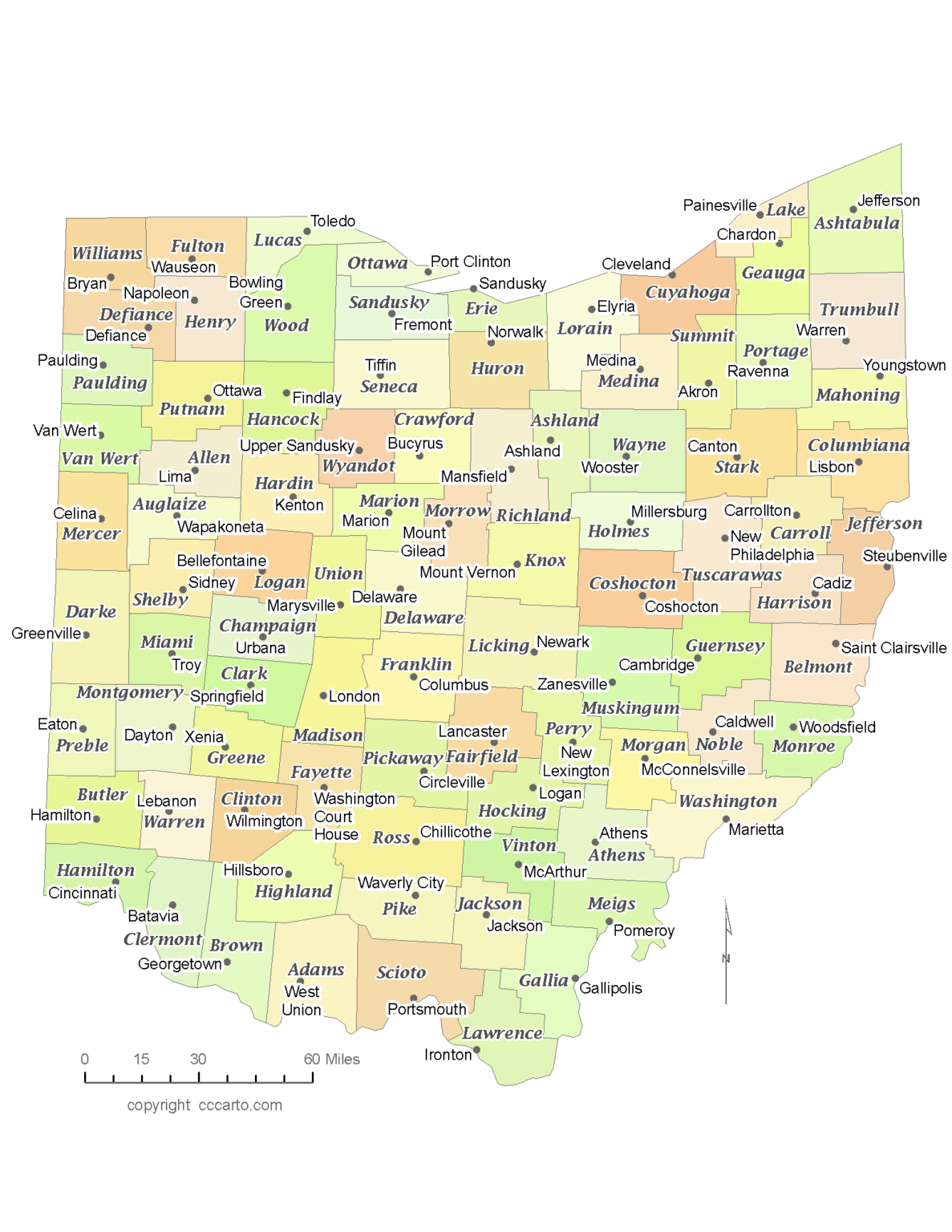 State Of Ohio County Map With The County Seats CCCarto | Maps Of Ohio