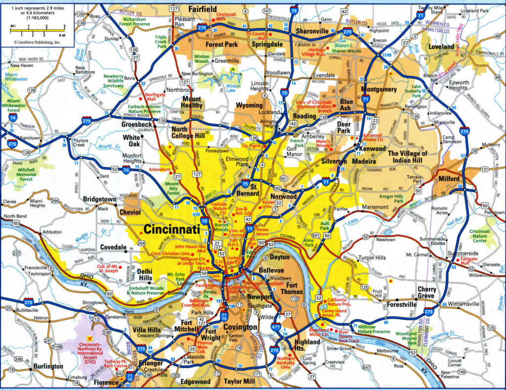 Map Of Cities Near Cincinnati Ohio | Maps Of Ohio