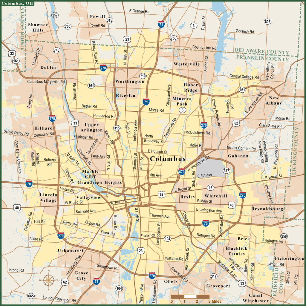 Map Of Columbus Ohio And Surrounding Towns | Maps Of Ohio