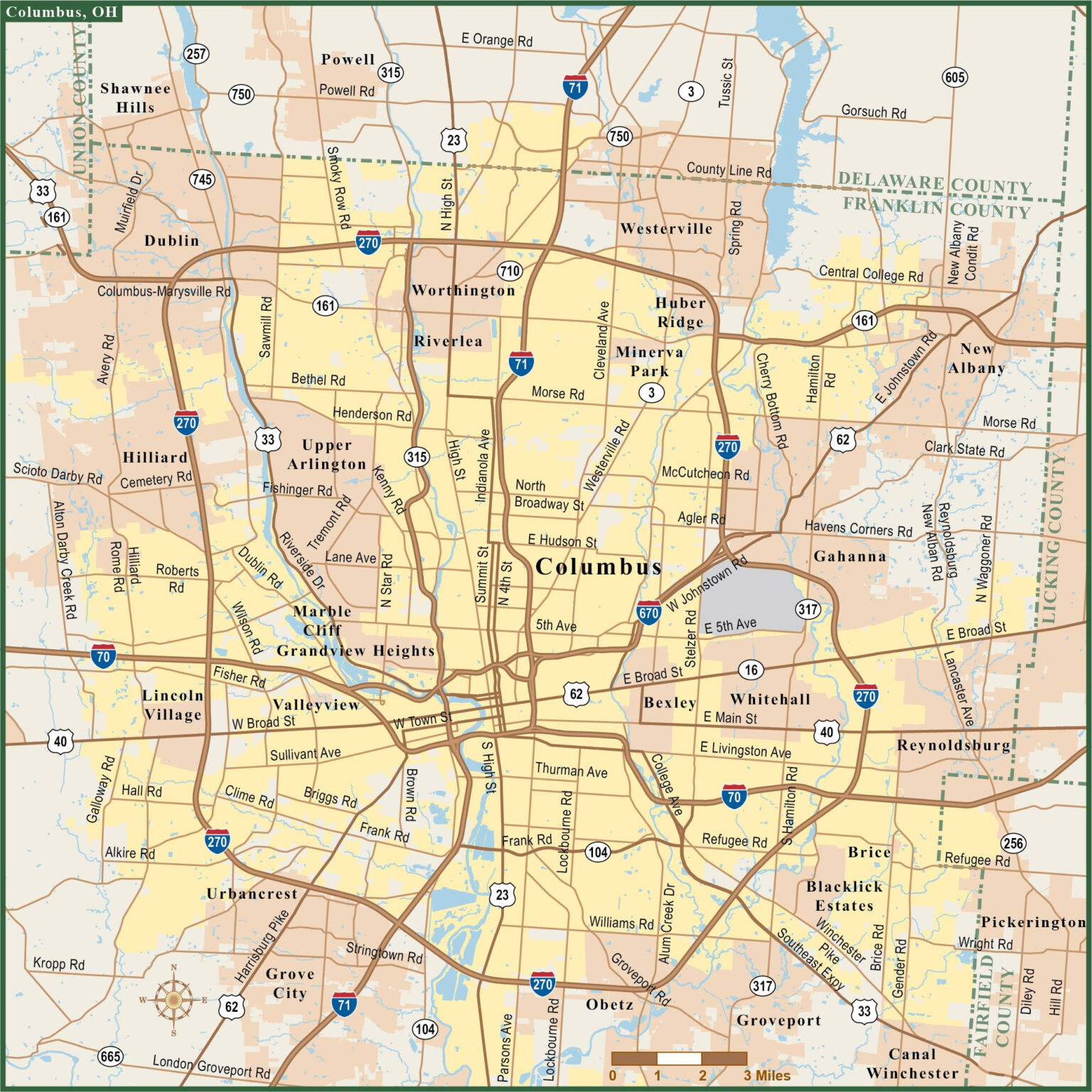 Map Of Columbus Ohio And Surrounding Towns | Maps Of Ohio