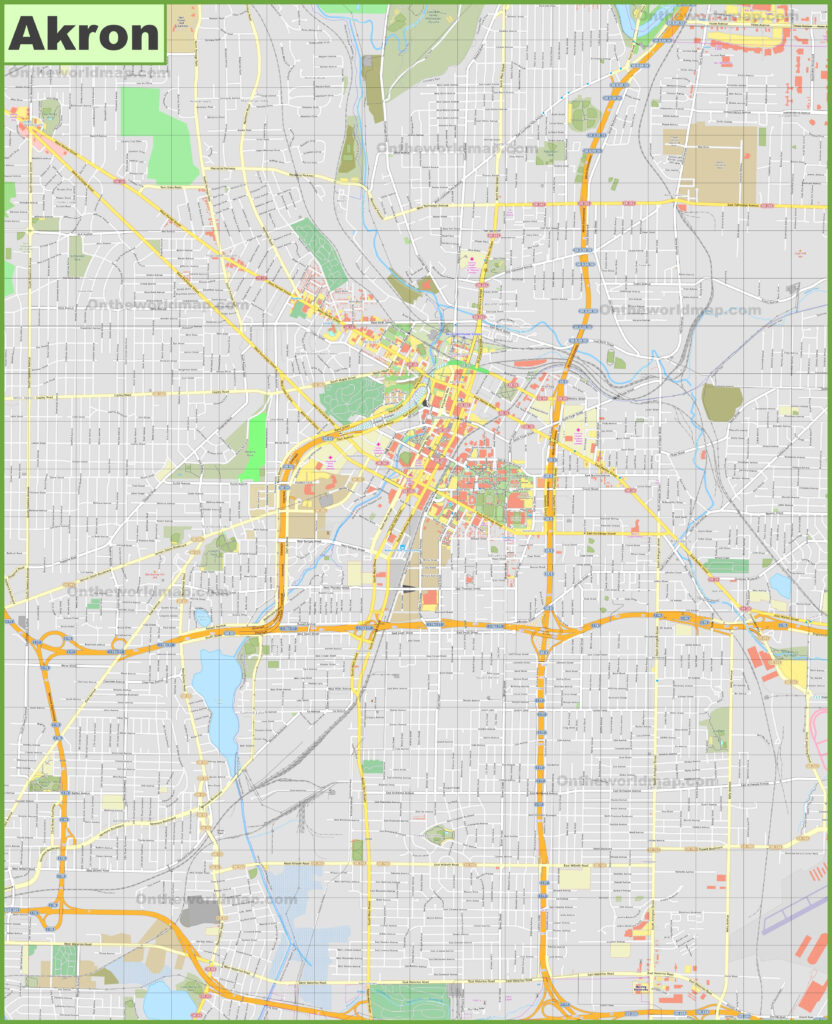 Large Detailed Map Of Akron - Ontheworldmap Pertaining To Printable Map ...